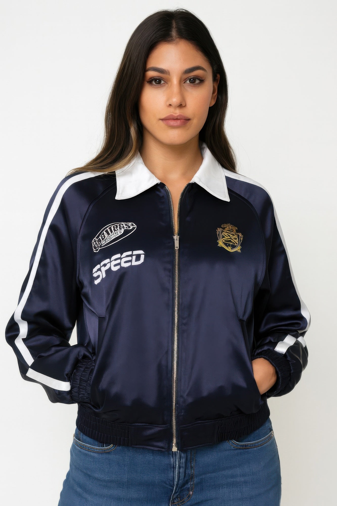 Collared Zipper Down Jacket - It's a Girly Place - Type